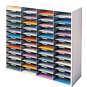 Fellowes 48 Compartment, Light Duty Literature Organizer with Corrugated Cardboard Shelves and Sturdy Surround, Dove Gray