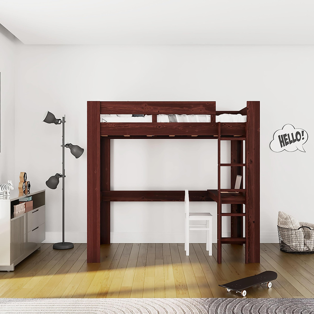 DHP Jaymee Kids Wood Loft Bed with Desk, Twin, Nutmeg