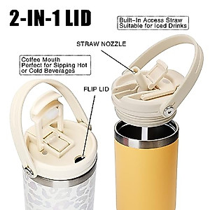 35oz Tumbler with Handle, Insulated Coffee Tumbler with Leak-proof 2-in-1 Lid and Straw, Double Wall Vacuum Insulated Coffee Mug, Stainless Steel Water Bottle for Hot&Cold Drinks(Ivory Leopard)