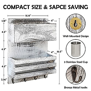 HAOYPAIC Wood Hair Dryer Holder Wall Mount, Bathroom Hair Care and Styling Tool Organizer, Farmhouse Wood Beauty Hair Appliance Holder with Shelf for Bathroom Accessories, Makeup, Toiletries (White)