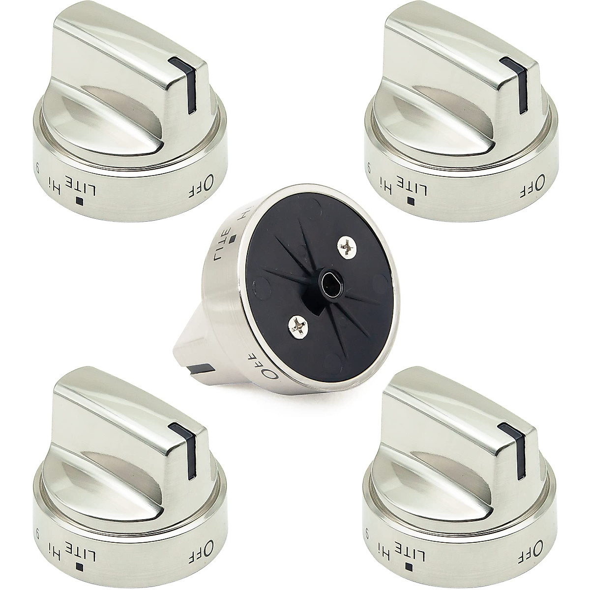 WB03X24818 GE Stove Knobs Replacement(5 Packs), Stainless Steel Colored Plastic Control Knob for General Electric Gas Range Oven, Replaces PS11729081 AP5989029 4363588(5-Year Warranty)