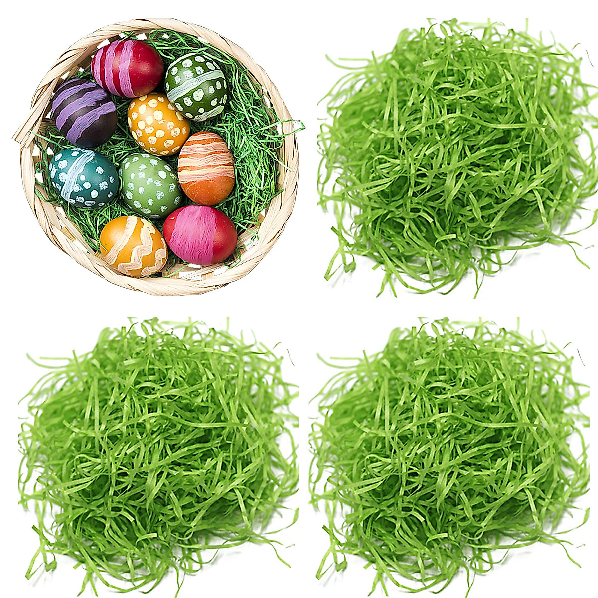 Hikkcos 1 LB Easter Green Grass Large Pack Green Raffia Grass Recyclable Shred Paper for Easter Gift Basket Filler Easter Party Decoration Wrapping Basket Filling