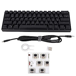 Kafuty-1 Mechanical Gaming Keyboard 60%, 61 Keys Backlit Mini Ergonomic Wireless/Wired Bluetooth Keyboard, for PS4 PC Mac Gamer, Typist, Travel (Black Shaft)