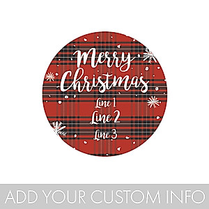 Personalized Plaid Merry Christmas Round Labels - 40 Stickers - Red and Black Peel and Stick Custom Gift Wrap Tags – Sellf Adhesive Christmas Plaid Stickers