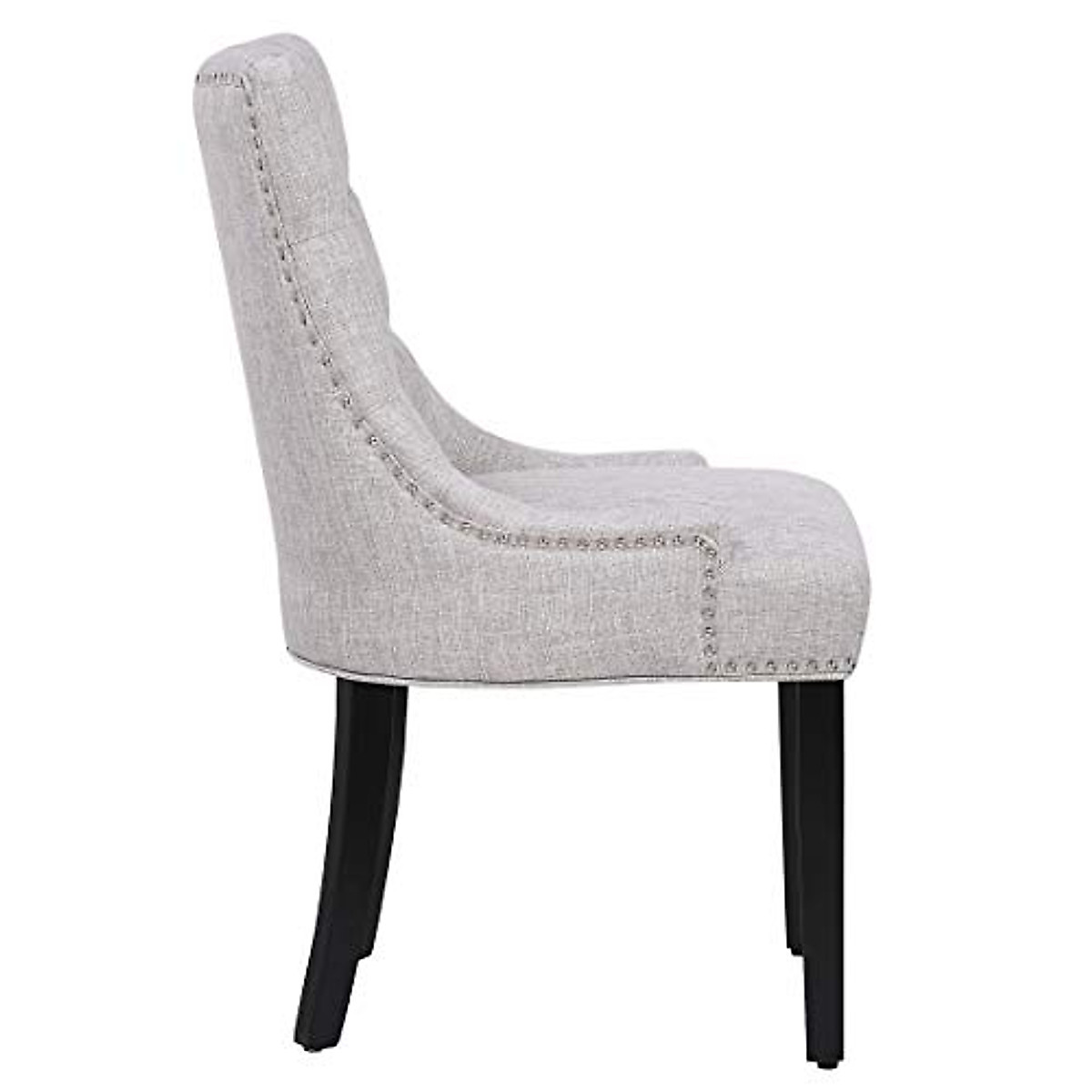 WO Linen Fabric Upholstered Wingback Button Tufted Dining Chair, Light Gray