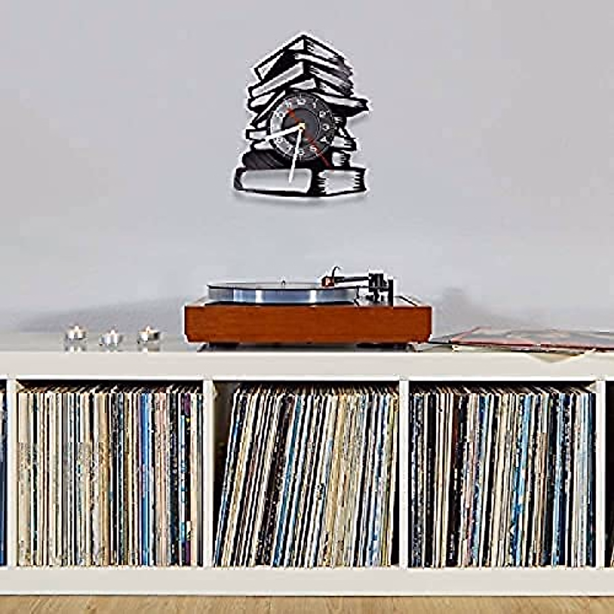Wall Clock Books Stack Studio Vinyl Record Wall Clock for Library Reading Room Books Shadow Art Office Retro Album Decor Gift