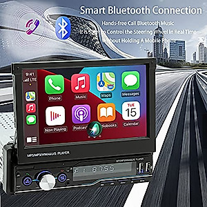 Single Din Apple Carplay,Car Stereo with Bluetooth 5.0,Flip Out Touchscreen Car Radio,Single Din Touch Screen Display Radio,FM Radio/Android Auto/Rear View Camera/