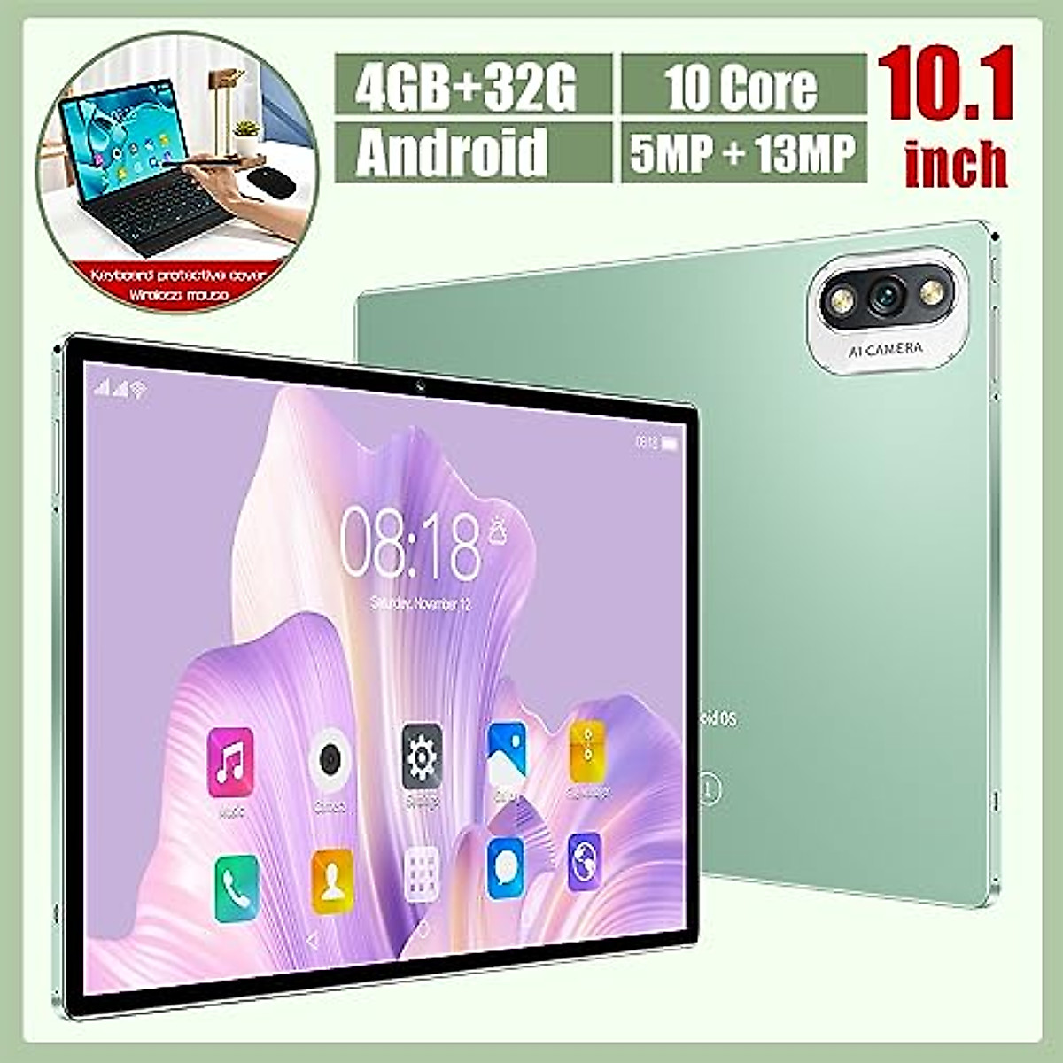 High Configuration 10.1inch Tablet, 4+32G Ultra-Thin HD Display (2.4G/5G WiFi, 256G), Android Tablet, Learning Game Video Office Tablet, Dual SIM Communication,Gift for Family
