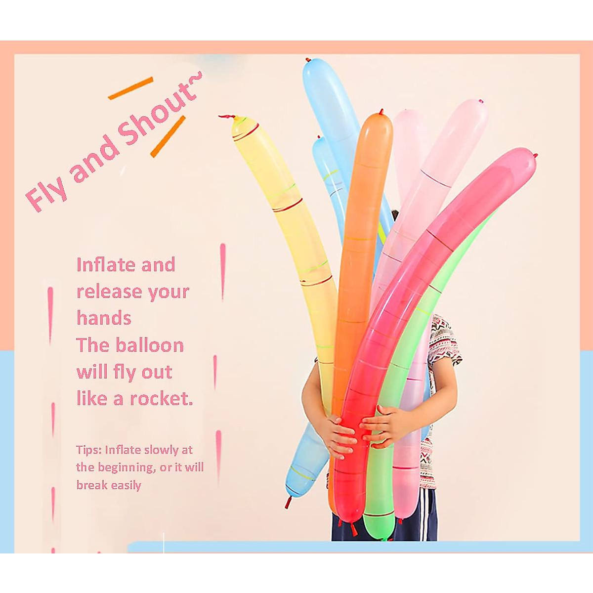 100 Pack Rocket Balloons, Flying Balloon w/Whistling Noise, Screaming Balloon Rocket to the Sky for Parties