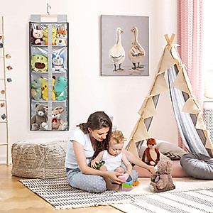 Clear Hanging Handbag Storage Organizer with Zippers, KMOTASUO Easy Access Purse Storage Holder Over the Door Purse Organizer Space Saving 4 Pockets for Closet Bedroom Living Room (XL-Grey)