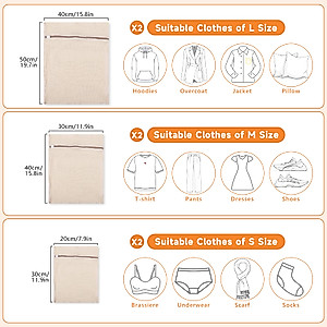 Klmnop 6 Pcs Mesh Laundry Bags, Cotton Laundry Bag with Premium Zipper, Laundry Bags Mesh Wash Bags for Bra, Shirt, Sock, Plush Toy(Beige)