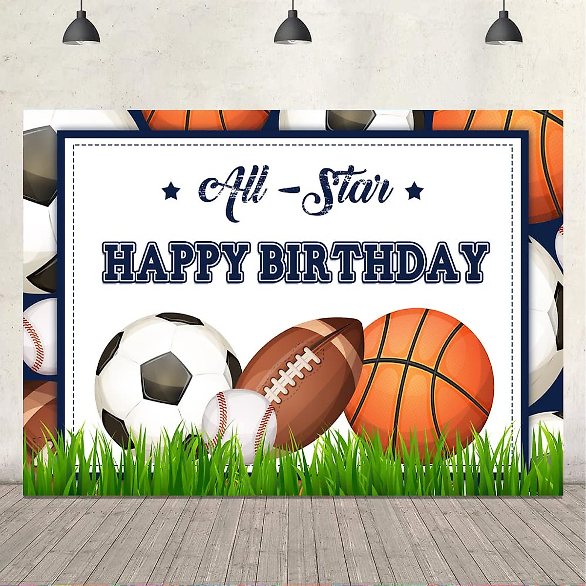 Ticuenicoa 7x5ft Ball Sports Happy Birthday Backdrop All Star Boys Football Basketball Baseball Rugby Kids Birthday Background Portrait Party Decoration Cake Table Photo Studio Booth Prop
