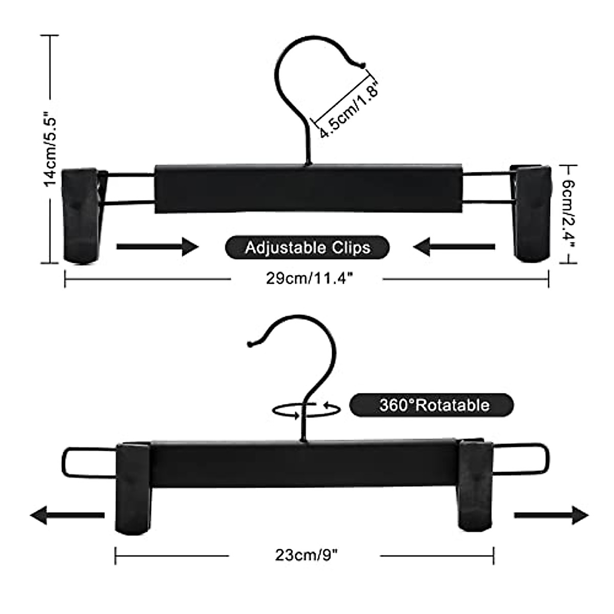 Guhmctt 10 Pack Pants Hangers with Adjustable Non-Slip Clips Anti-Rust Hanging Hook for Trouser,Skirts,Jeans,Clothes Hangers Black
