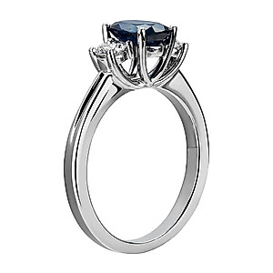 Jewelrygift 925 Sterling-Silver 3 Stone Ring Created Blue Sapphire Faceted Loose Gtone Beautiful Unique Design Jewelry for Women Gifts Ring 7.5