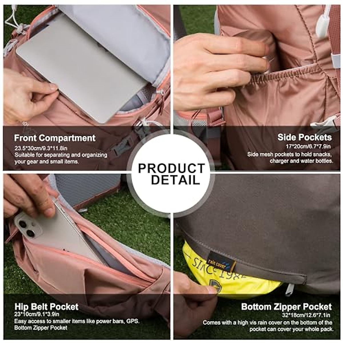 MOUNTAINTOP 60L Internal Frame Hiking Backpack for Women with Rain Cover for Camping Traveling Backpacking Pink