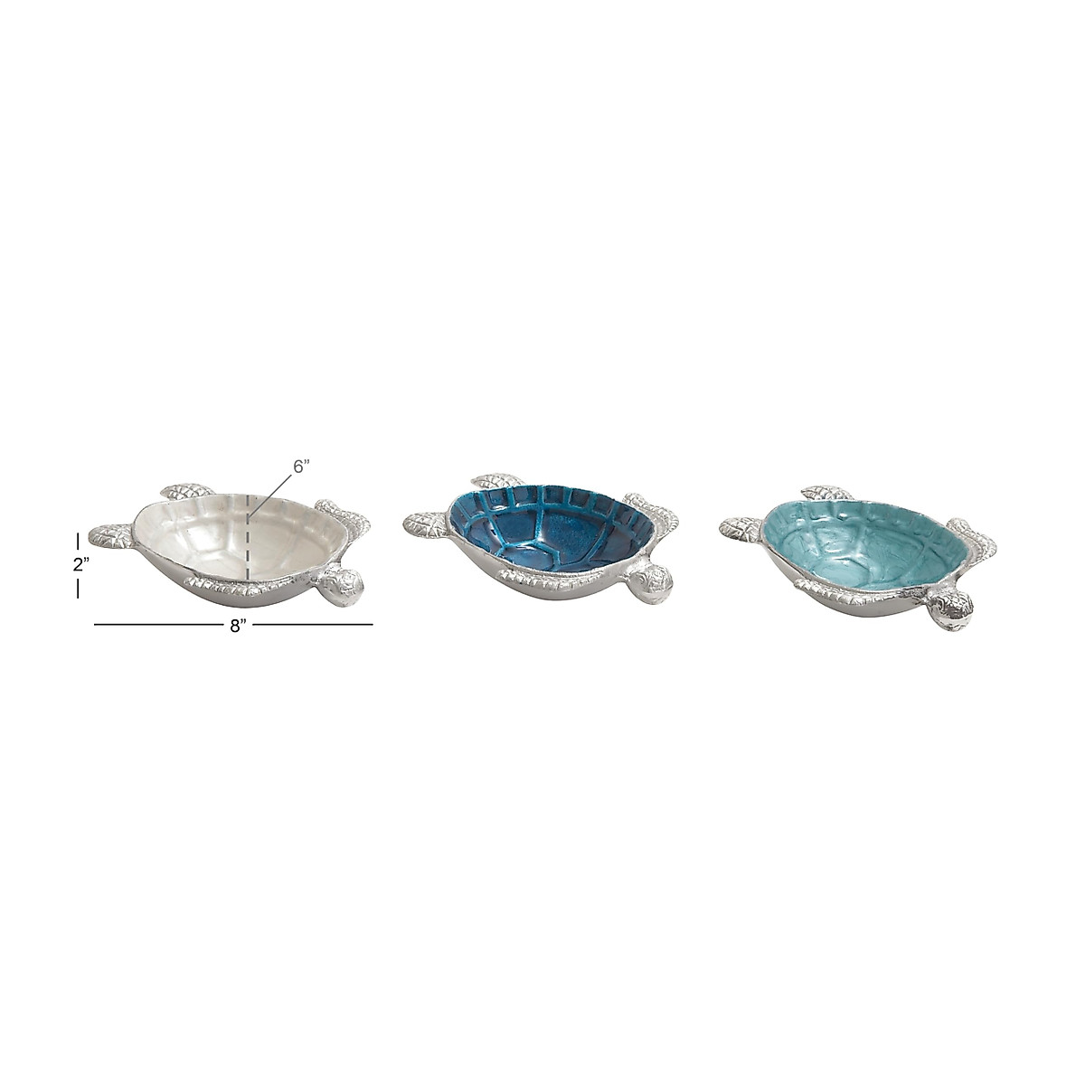 Deco 79 Aluminum Turtle Serving Bowl, Set of 3 8"W, 2"H, Silver