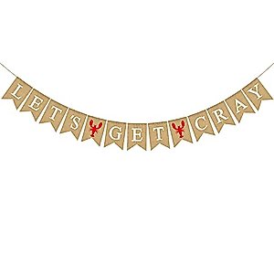 Pudodo Jute Burlap Crawfish Let's Get Cray Banner Rustic Summer Lobster Party Decoration