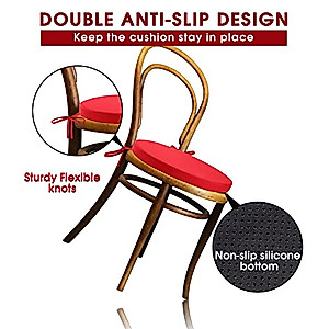GUEGLSA Indoor Outdoor Round Chair Cushions 15 inch, Waterproof Bistro Seat Cushion with Ties ，Non Slip Circle Stool Chair Pads Set of 2, Red