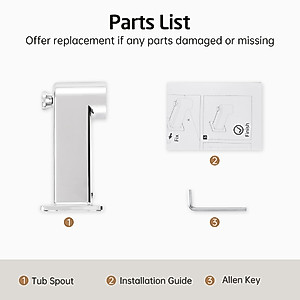 KES Bath Tub Faucet Replacement, 5-3/8 Inch Bathtub Spout with Diverter Metal Contruction(Inside and Out), Slip-on Shower Spout Fits 1/2 Inch Copper Pipe, Chrome, PTSN300-CH