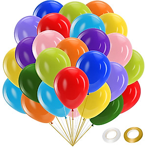 Colorful Balloons, 100 PCS 12 inch Assorted Rainbow Latex Balloons, Bright Color Balloons for Birthday Baby Shower Wedding Party Decorations