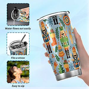 Yasala Christmas Tumbler Nutcrackers Soldier Candle Golden Insulated Coffee Cup Beverage Container Office Travel Mug with Straw and Lid 20oz Holiday Back to School New Year Gift