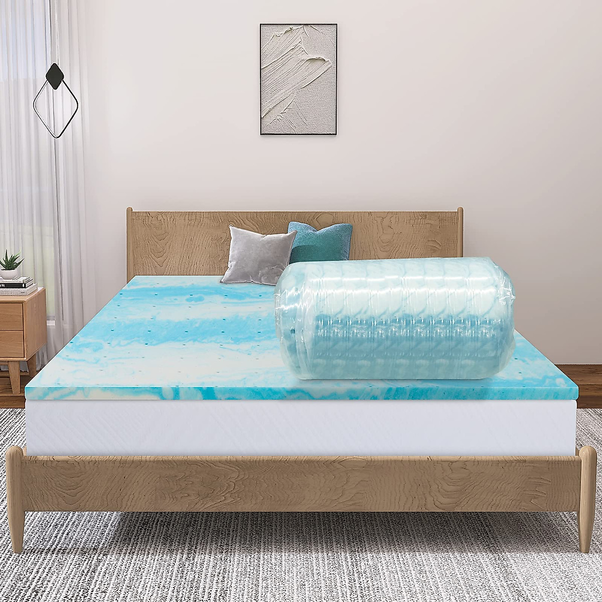 Vyfipt 4 Inch Mattress Topper Cal King, Gel Infused Memory Foam Mattress Topper, Ventilated Design, CertiPUR-US Certified, Blue