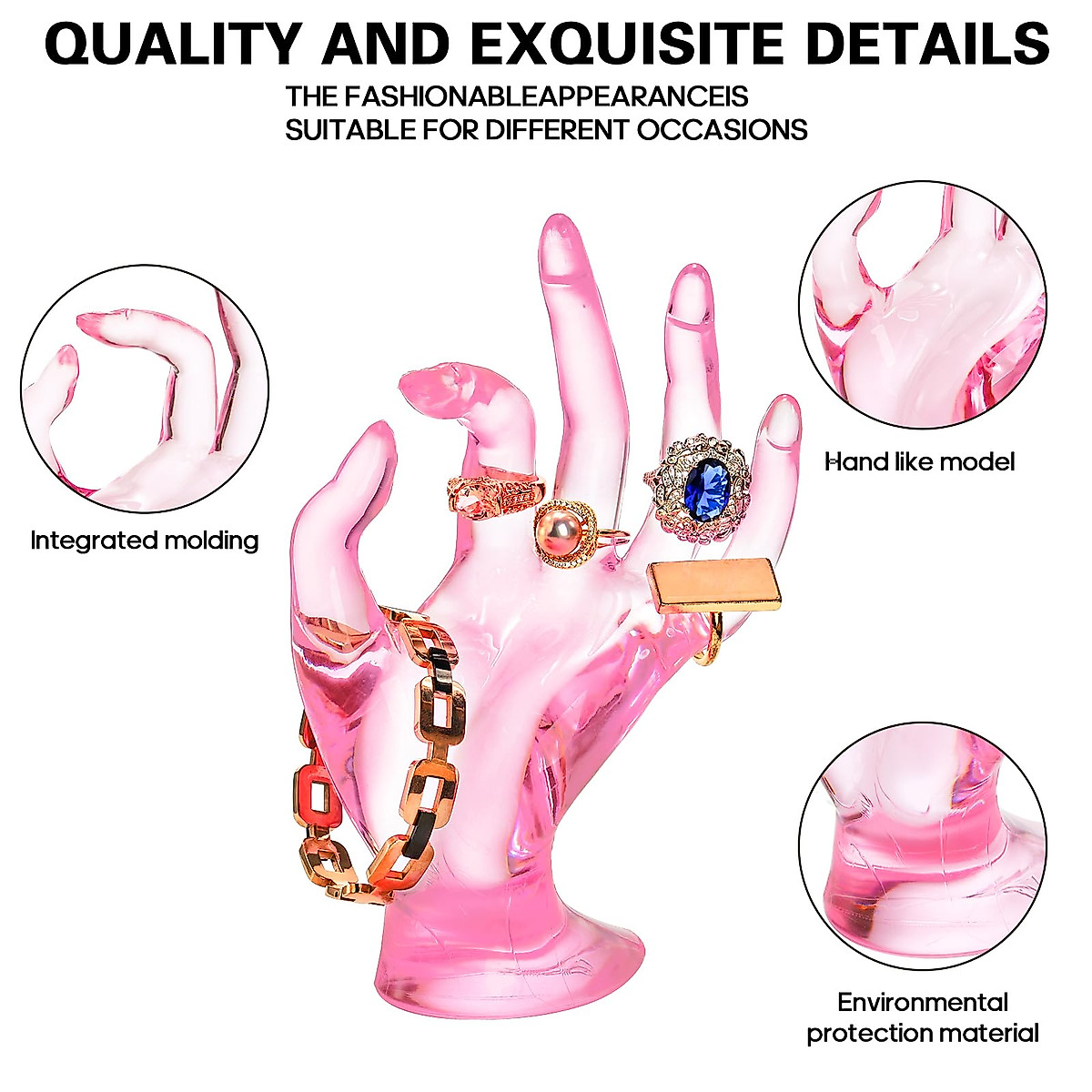 ZOOFOX 4 Pack Hand Jewelry Display Holder, Polyresin Mannequin Shaped Jewelry Organizer, Preppy Jewelry Stand for Bracelet Necklace Ring, Pink Room Decor