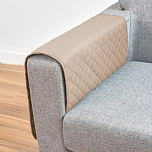 BUSAMEDO 1 Pcs Water Resistant Sofa Armrest Covers Recliner Armchair Cover Couch Arm Covers Sofa Storage Bag Furniture Protector Slipcover with Pockets (Camle)