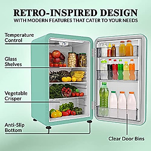 Crosley Retro Mini Fridge 3.2 Cu Ft Mint Green w/o Freezer, Compact Refrigerator for Bedroom, Garage, Office Under Desk, Undercounter, Apartment, School Dorm Fridge, Aesthetic, Small & Cute Appliances