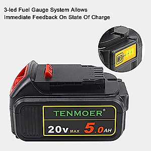 TENMOER 2 Pack 5.0Ah Compatible with Dewalt 20V 5.0Ah Battery Replacement for Dewalt 20V Batteries Power Tools