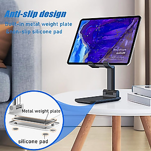 OGMAPLE Phone Holder for Desk, MT-6 Cell Phone Stand for Desk Universal Cellphone Stand Holder Foldable & Height Adjustable Compatible Under 8” Device, with Silicone Mat, Black