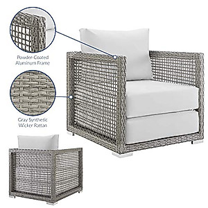 Modway Aura Wicker Rattan Outdoor Patio Arm Chair with Cushions in Gray White