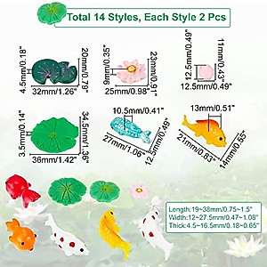 CHGCRAFT 28Pcs 14 Style Miniature Resin Water Lily Pads Aquarium Fish Tank Decoration Leaf-Realistic Artificial Floating Lotus Flowers for Terrariums Fairy Garden Pool Patio Pond Wedding Decor