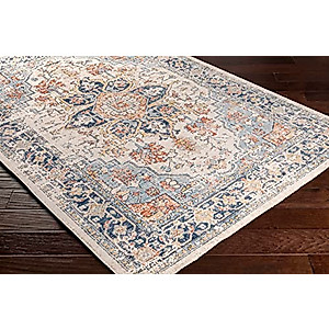 Mark&Day Area Rugs, 8ft Round Bishop Hill Traditional Dark Blue Indoor / Outdoor Area Rug, Blue / Orange / Beige Carpet for Living Room, Bedroom or Kitchen (7'10" Round)