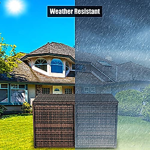 VINGLI 88 Gallon Outdoor Rattan Deck Box w/Openable Doors, Patio Wicker Storage Box for Tools and Toys Storage, Garden Deck Storage Bin for Garden, Balcony, Porch, Pool, Yard (Brown)