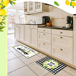 3 Pcs Lemon Themed Kitchen Mat Gnome Rug Boho Non Skid Kitchen Lemon Print Standing Mat Washable Floor Comfort Rubber Runner Rugs for Home Office Sink, 15.8 x 23.6 Inches