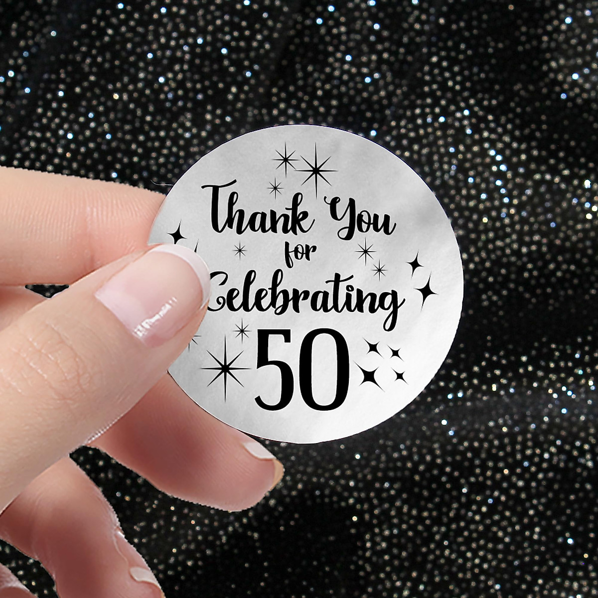 Black and Silver 50th Birthday Thank You Stickers - 1.75 in - 40 Labels