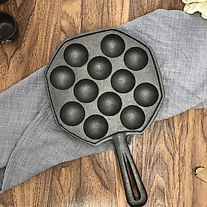 DOITOOL 2 Pcs Cast Iron Takoyaki Pan,12 Hole Heavy Duty Takoyaki Grill Pan,Non-Stick Takoyaki Maker Mold Skillet Baking Tray Octopus Meatball Maker