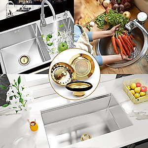 3 Pieces Gold Sink Drain Strainer Stopper, Liubeili Kitchen Stainless Steel Sink Strainer Garbage Disposal Plug, Universal Anti-Clogging Kitchen Sink Filter Sieve Basket Strainer, Wide Rim for Drain