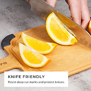 Elihome Paddle Series Kitchen Cutitng Board& Serving Board with handle,Juice Groove,Non-slip Feet,Dishwasher Safe,Reversible,Wood Fiber Composite,Eco-Friendly,Non-Porous,Small- 13.5" x 7.5" Natural