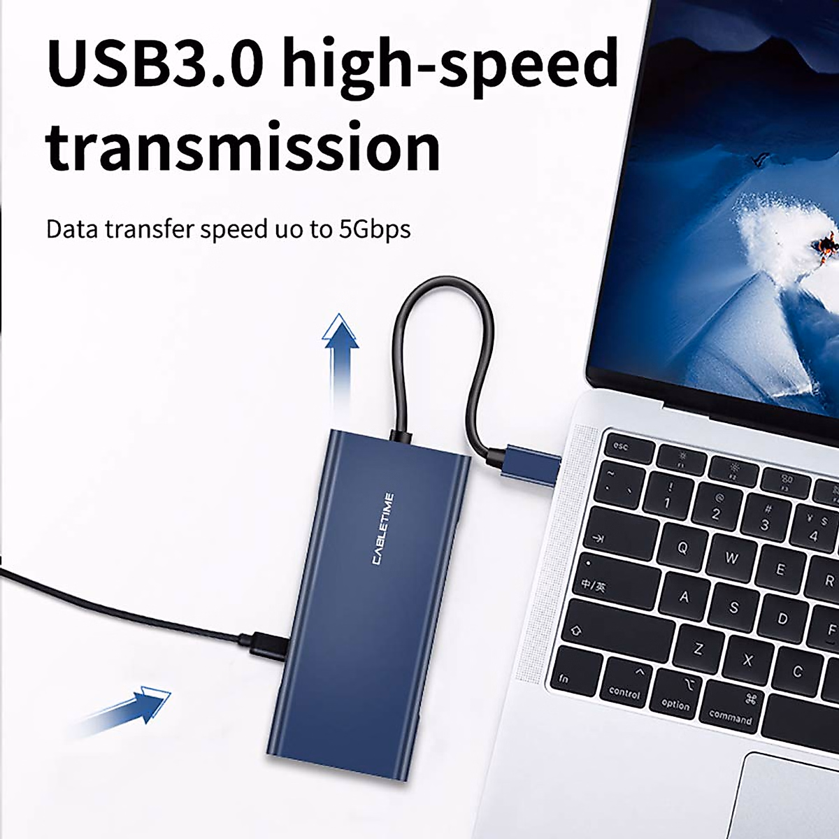 Cabletime USB C Hub Hdmi Adapter,7 in 1 Type C Hub to Hdmi 4k,3 USB 3.0 Ports,100W Power Delivery,Sd/Tf Card Readers Compatible with MacBook/Pro/Air