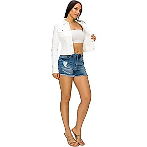 Creative Mimesis Women's Casual Long Sleeve Stone Washed Denim Jean Jacket S - 3XL (90243 White, 1XL)