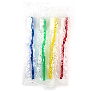 250 Freshmint Toothbrushes with Clear Travel Cap, Soft Nylon Bristles, Individually Wrapped, Assorted Colors