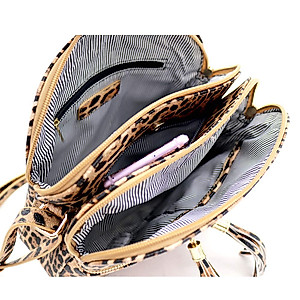 Trendeology Leopard Print Front Pocket Compartment Vegan Leather Dome Crossbody Purse Bag (Leopard3 - Tan) Medium