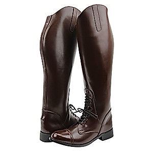 Hispar Women Ladies GRANDUER Pull On Leather English Field Boots Horse Back Riding Equestrian - Brown 7 WIDE CALF