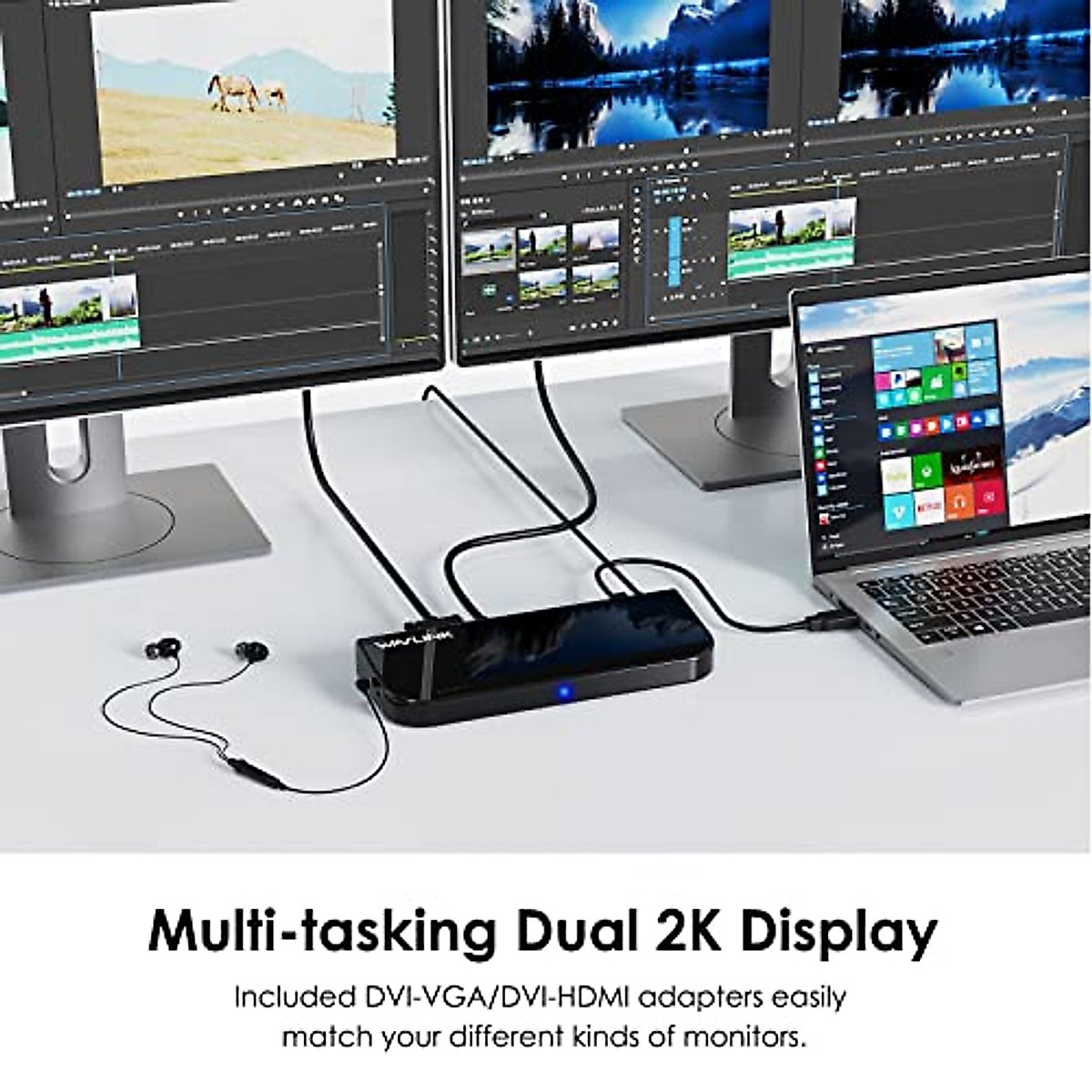 WAVLINK USB Laptop Docking Station Dual Monitors, DisplayLink Computer Dock for M1 M2 Mac and Windows, ChromeOS, Ubuntu 20.04/22.04 (HDMI & HDMI/DVI/VGA, 6xUSB Ports, LAN, Audio)