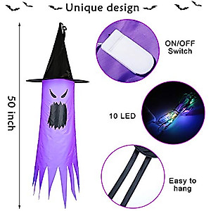 8 Pieces Halloween Decorations LED Lighted Witch Hats Lighted Glowing Ghost Hat Lights String Battery Operated for Halloween Decorations Outdoor Indoor Yard Tree Garden Party Decor