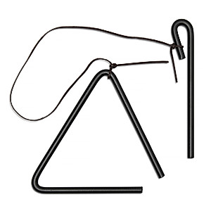 WillourGarbry Triangle Dinner Bell with Striker - Leather Strap, Black, Iron - Complete with Pan- and Grill Scrapers