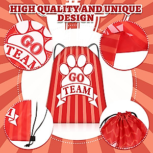 Paterr 12 Pack Team Spirit Drawstring Backpack Bags with We Are #1 Finger Gesture Polyester Red Drawstring Bag Bulk for Gym Sport Spirit Items Cheerleading Party Favors, 16.54 x 13.39 Inch