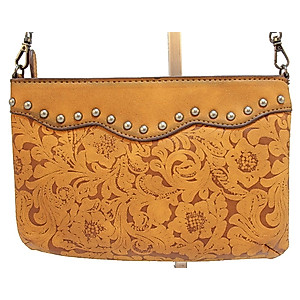 Genuine Leather Tooled with studd accents Small Cross Body Purse Handbag